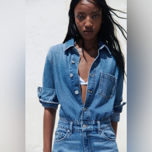 Zara | Pants & Jumpsuits | Zara Trf Straight Leg Denim Jumpsuit | Poshmark